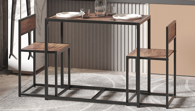 3-Piece Wood Tone & Steel Frame High Dining Set