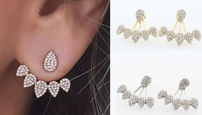 Crystal Cluster Leaf Double Drop Earrings - Gold or White Gold Plated