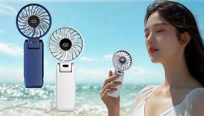100-Speed Handheld Foldable Fan with Strap - 2 Colours!