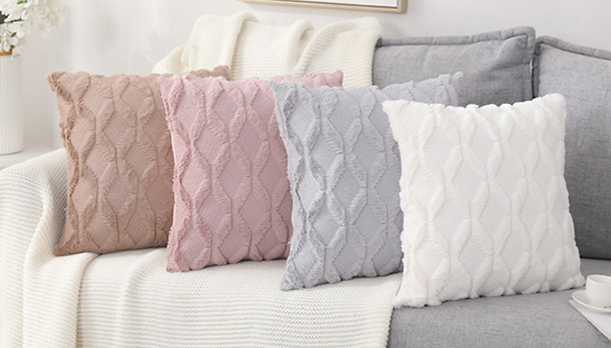 2-Pack of Diamond Pattern Plush Cushion Covers - 4 Colours