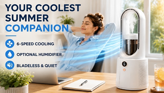 6-Speed Bladeless LED Display Fan with Optional Humidifier