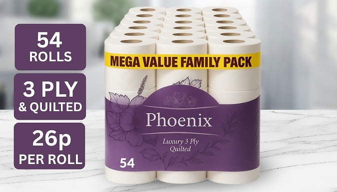 54-Pack Phoenix Luxury 3 Ply Quilted Toilet Rolls