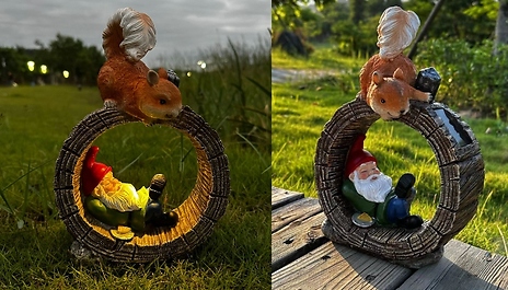 Solar-Powered LED Squirrel & Gnome Garden Statue
