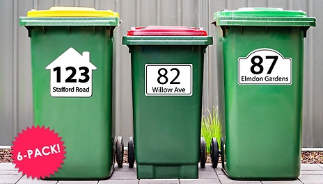 6 Personalised Wheelie Bin Stickers - 4 Designs