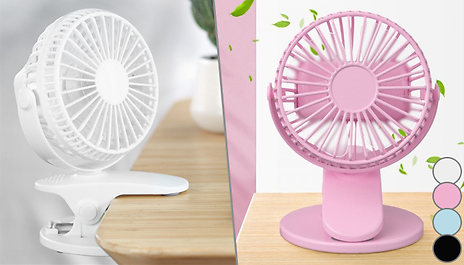 360-Rotating Desk Fan with Clip-On Base - 4 Colours