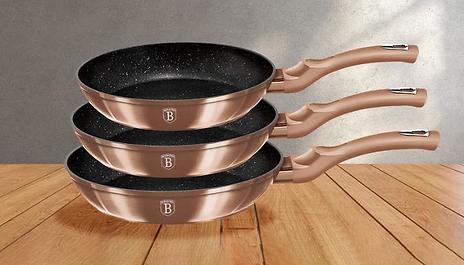 3-Pack Metallic Line Frying Pan Set - 3 Colours