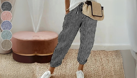 Women's Drawstring Striped Trousers - 5 Colours & 6 Sizes