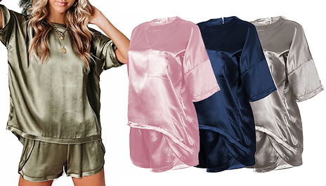 Women's 2-Piece Silk Style Short Pyjama Set - 4 Colours & 5 Sizes