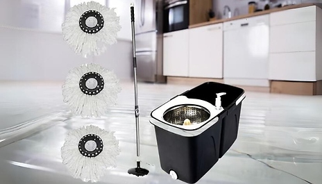 Telescopic Spin Mop & Dual Bucket - with 3 Microfibre Heads!